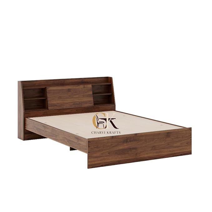 Solid Wood Bed with Storage Headboard | Modern Double Bed Frame with ...