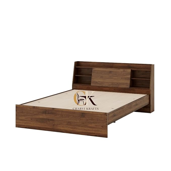 Solid Wood Bed with Storage Headboard | Modern Double Bed Frame with ...