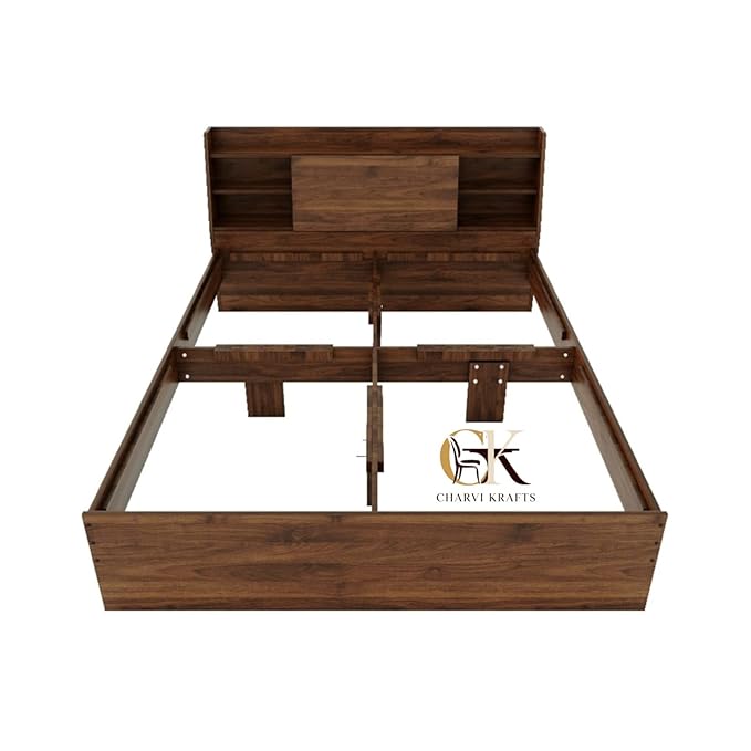 Solid Wood Bed with Storage Headboard | Modern Double Bed Frame with ...